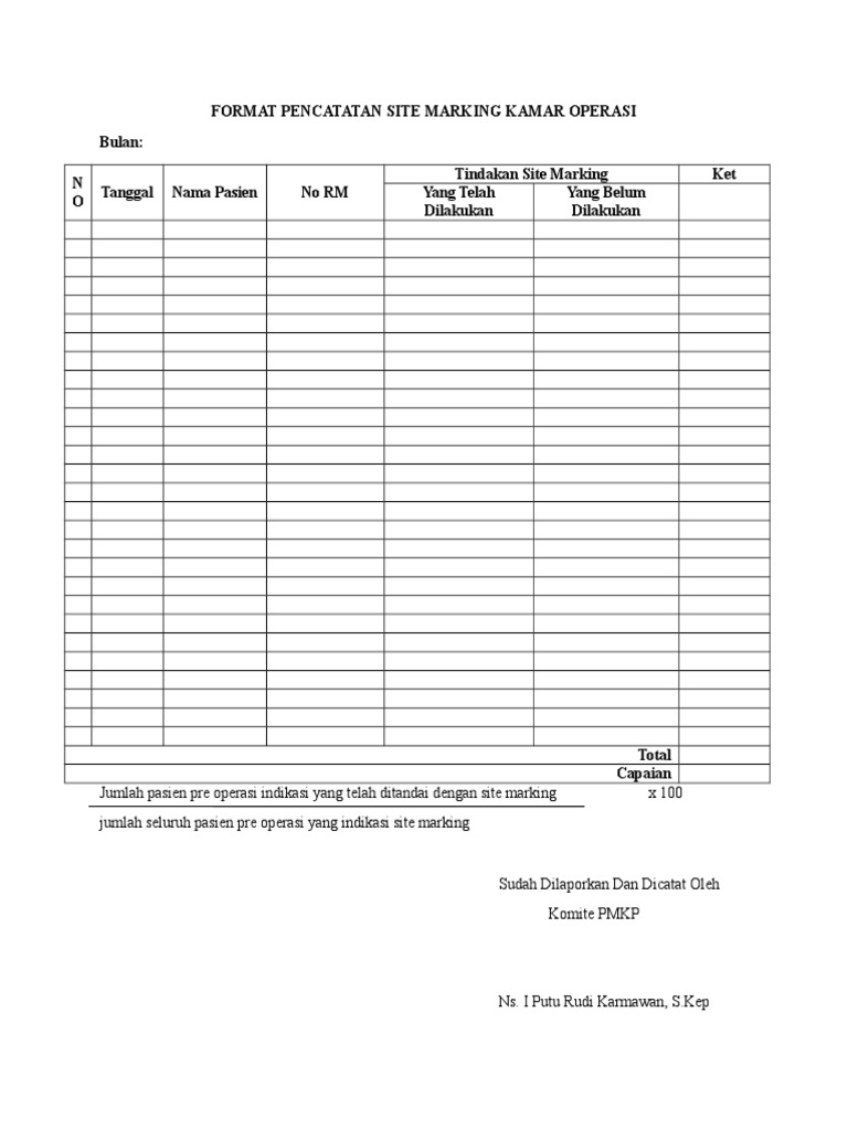 Format Pencatatan Site Marking Kamar Operasi | PDF
