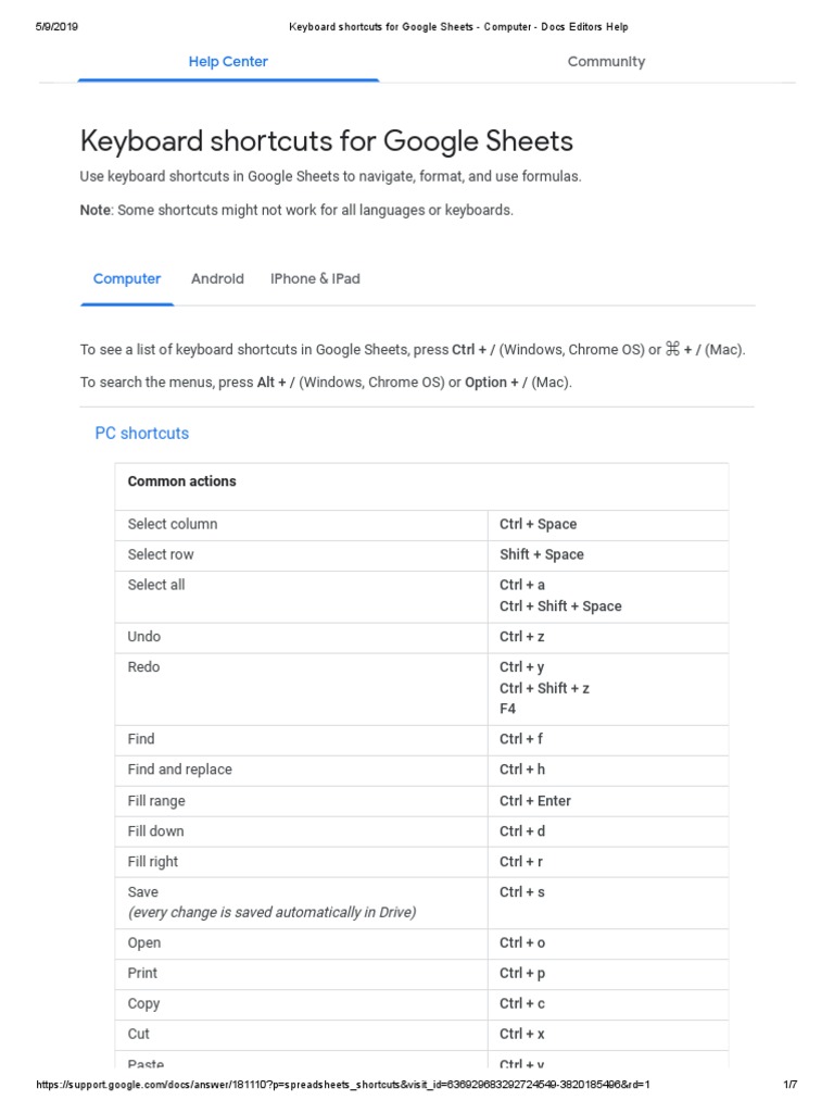 Google Sheets Keyboard Shortcuts Guide | PDF | Control Key | Computer ...