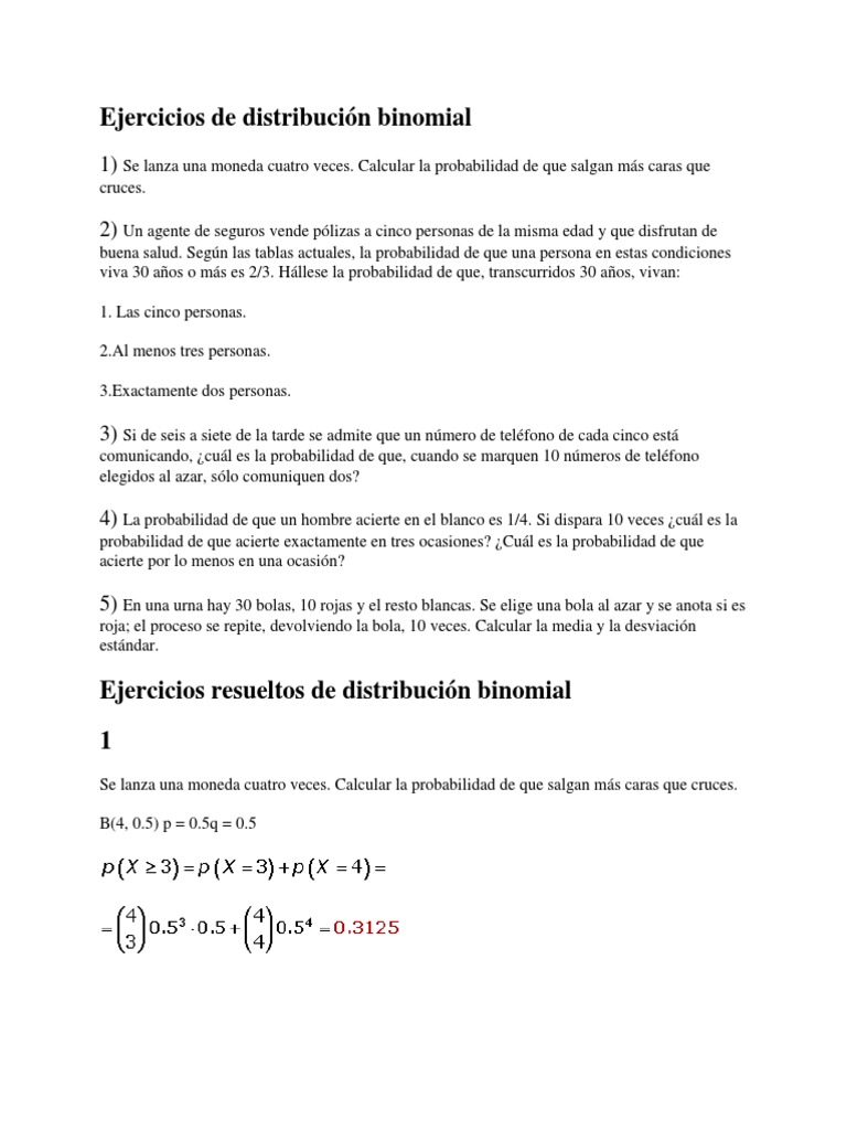 Ejercicios de Distribucion Binomial y Soluciones | PDF | Probabilidad | Distribución de probabilidad