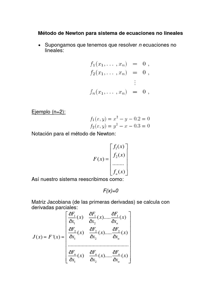 Metodo de Newton para Funciones de Varias Variables | PDF | Iteración | Ecuaciones