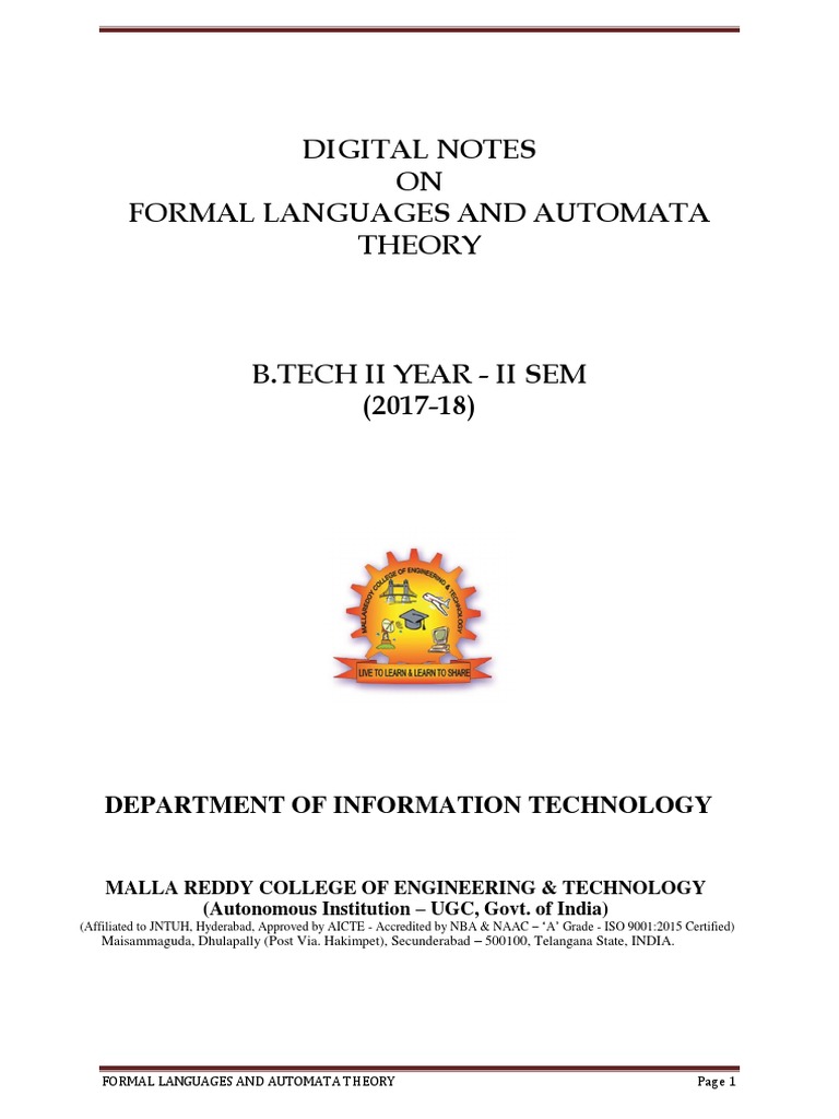 Formal Languages Automata Thery PDF | PDF | Syntax (Logic) | Discrete Mathematics