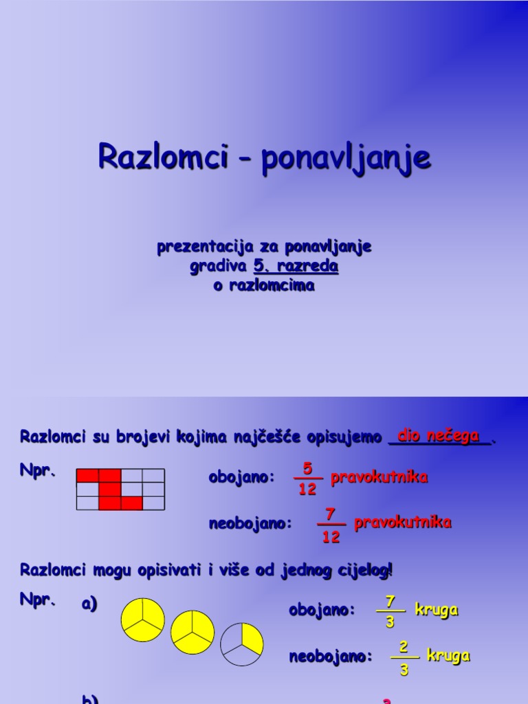 Razlomci Ponavljanje 5 Razred - Pps | PDF
