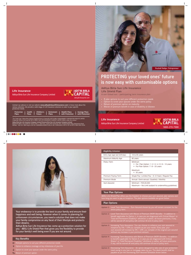 ABSLI Life Shield Plan Brochure | PDF | Myocardial Infarction | Life ...