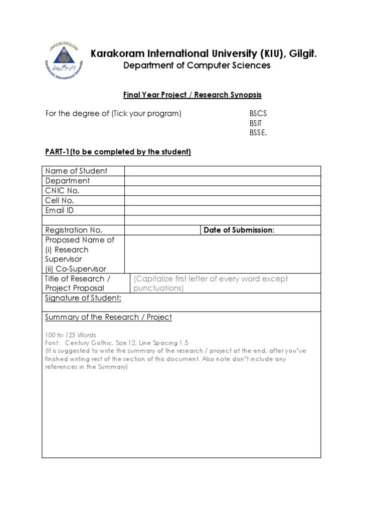 Format of Research Project Synopsis | PDF | Thesis | Computing