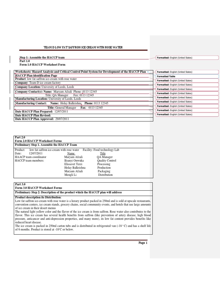 Haccp Ice Cream | PDF | Hygiene | Hazard Analysis And Critical Control ...