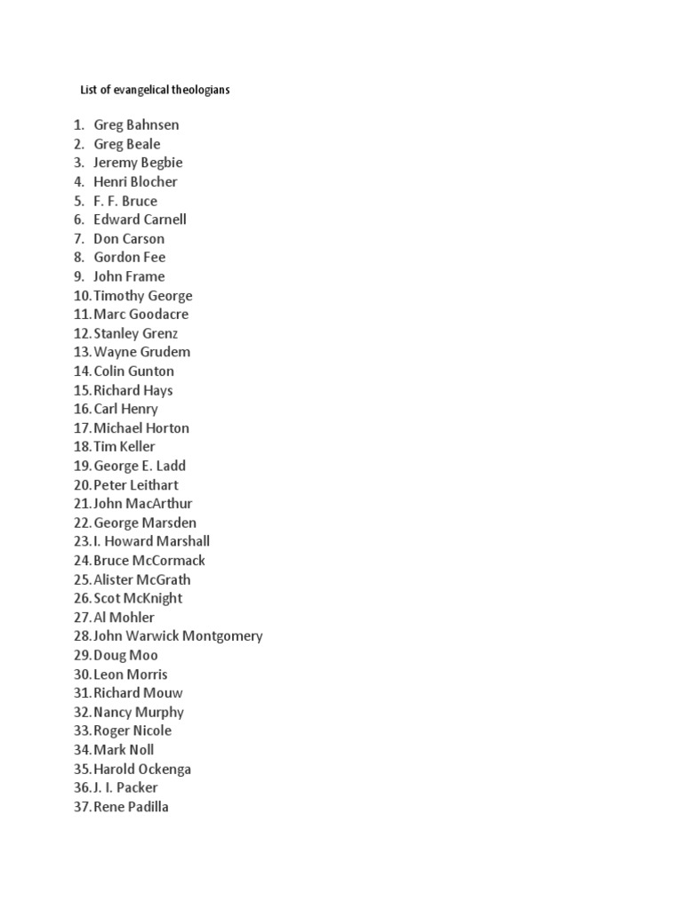 List of Evangelical Theologians | PDF | History | Religion & Spirituality