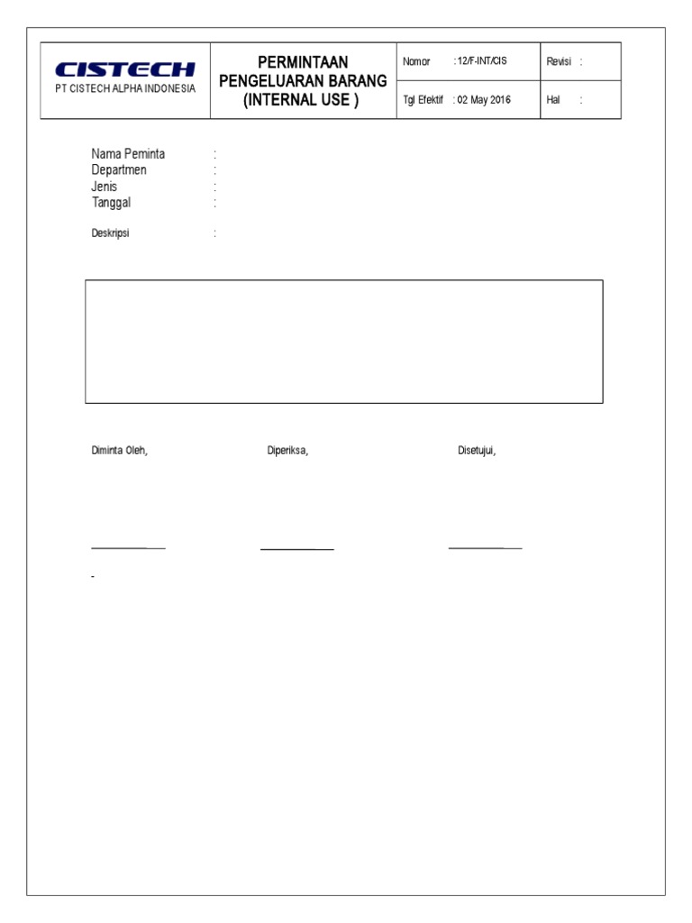 12 Form Permintaan Pengeluaran Barang (INTERNAL USE) | PDF