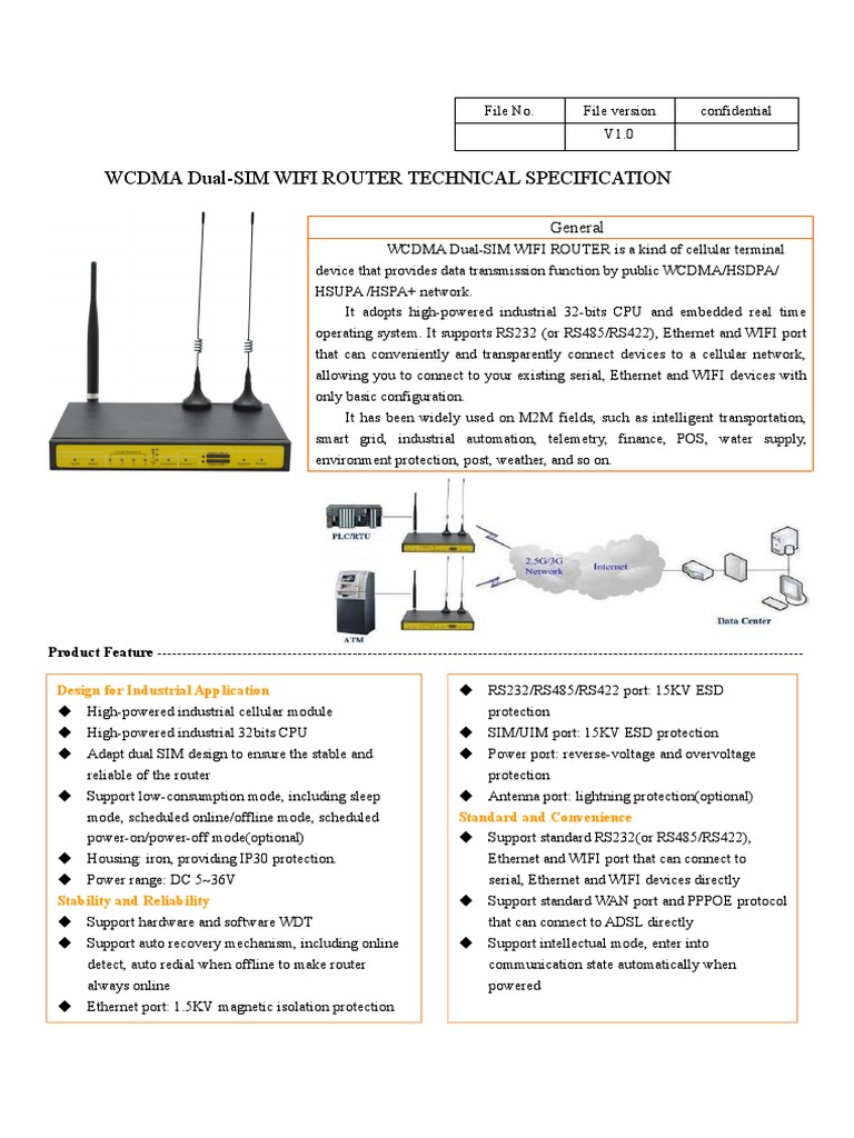 Wcdma Dual-Sim Wifi Router Technical Specification: General | PDF | High Speed Packet Access ...