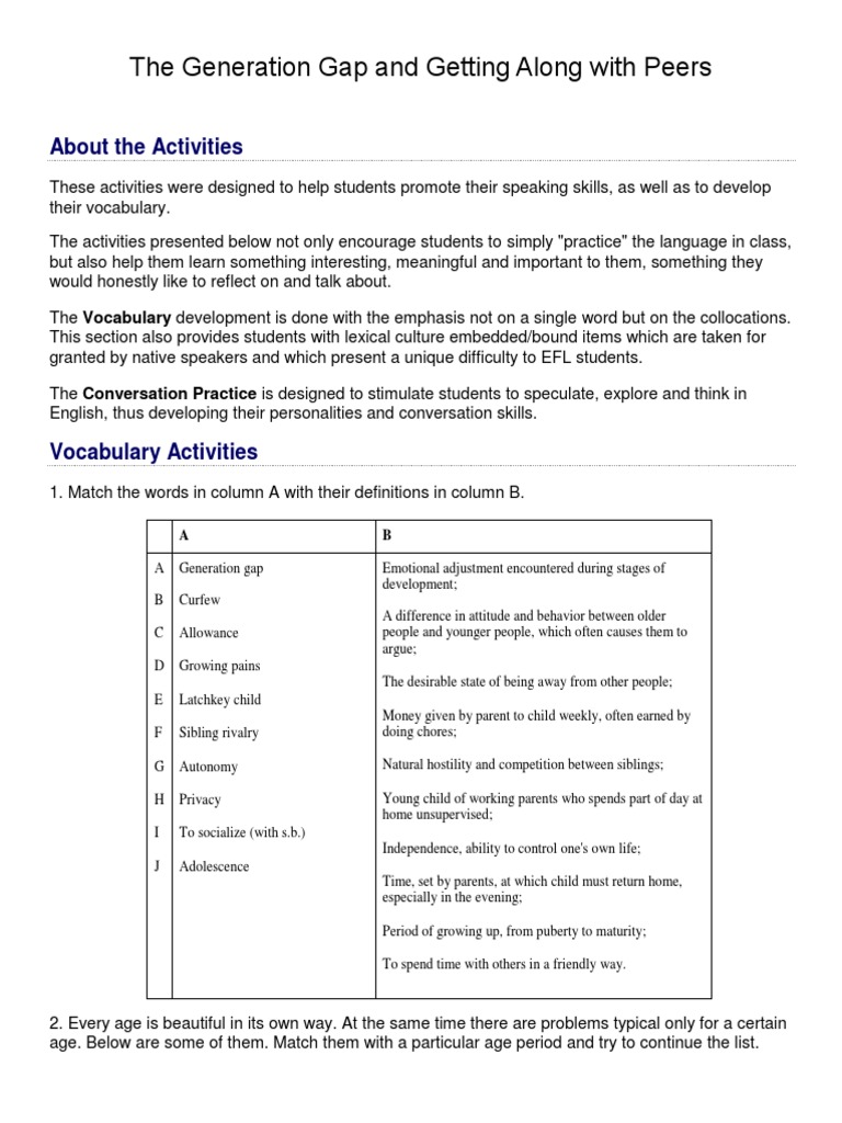 Understanding the Generation Gap | PDF | Vocabulary | Sibling