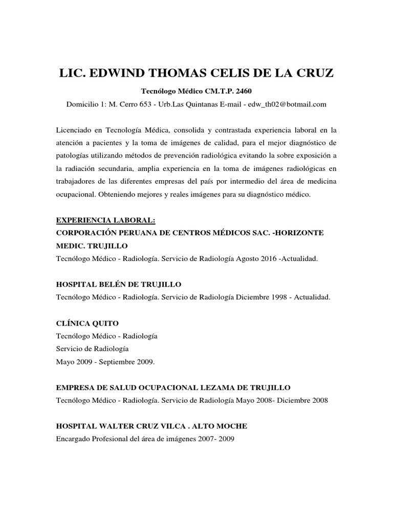 CV Listo | PDF | Radiología | Hospital