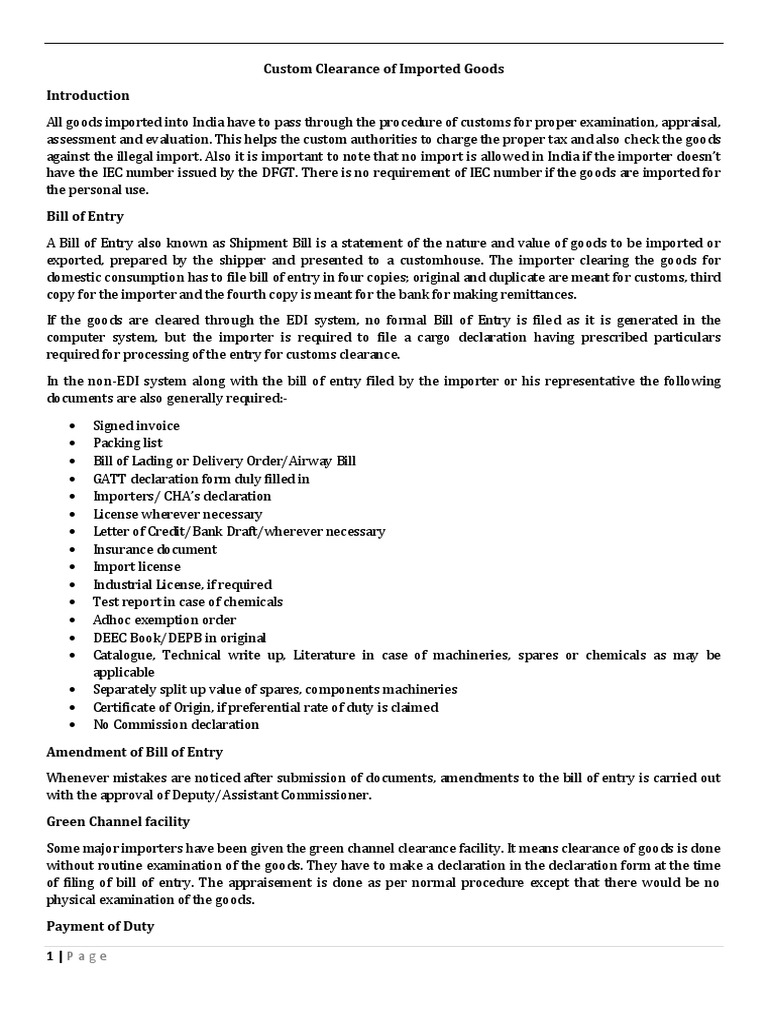 Custom Clearance of Imported Goods | PDF | Letter Of Credit | Service ...