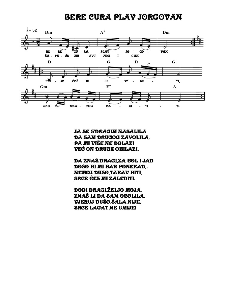 Plavi Jorgovan : Paroles et Notes | PDF