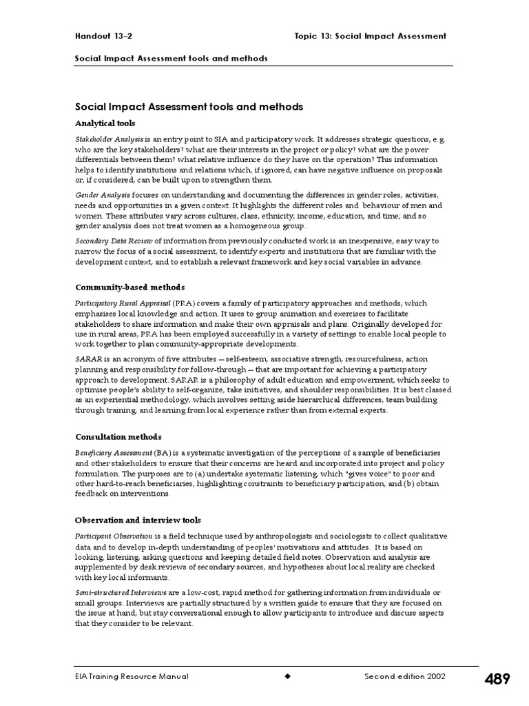 Social Impact Assessment Tools and Methods | PDF | Needs Assessment ...