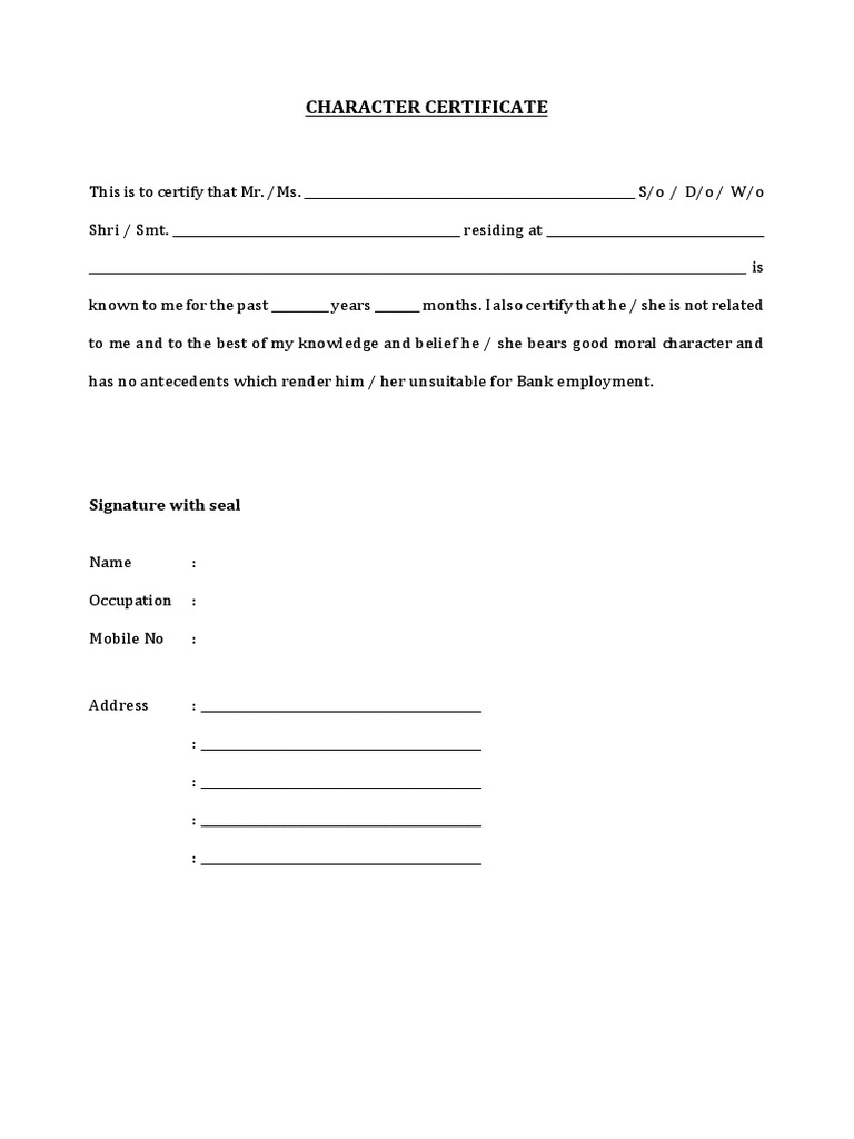 Character Certificate | PDF