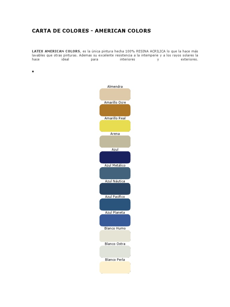 Carta de Colores American Colors | PDF