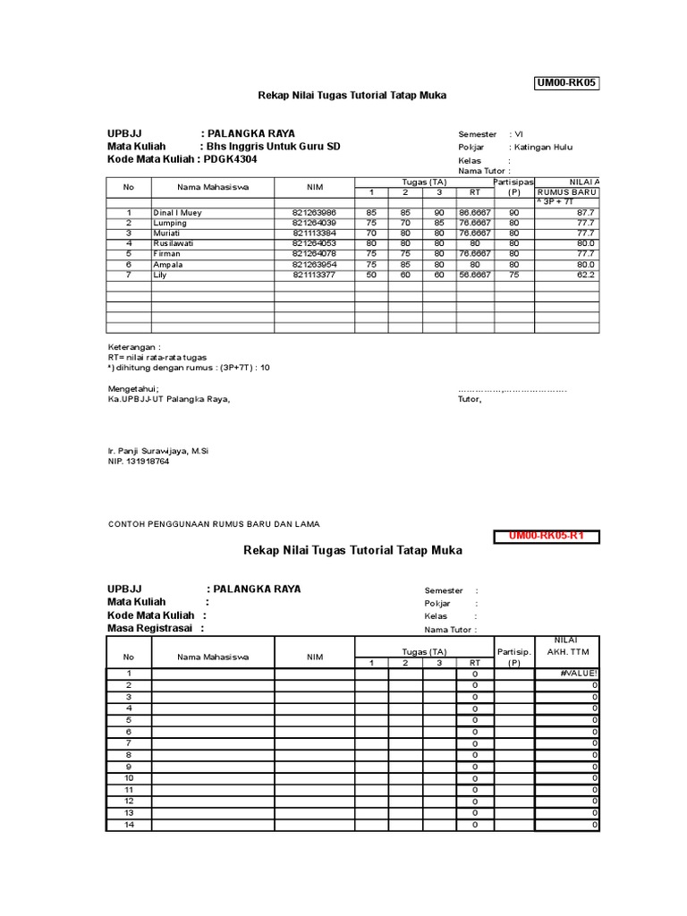 Contoh Rekap Nilai TTM | PDF