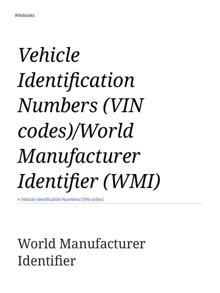 Vehicle Identification Numbers (VIN Codes) - World Manufacturer ...