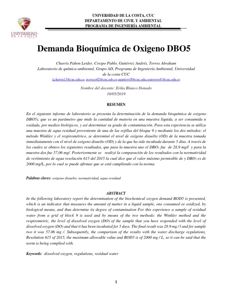 DBO5 | PDF | Aguas residuales | Ciencia medioambiental
