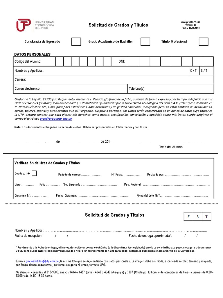 GTI-FR001 Solicitud de GA y TP v2 (Pregrado) | PDF