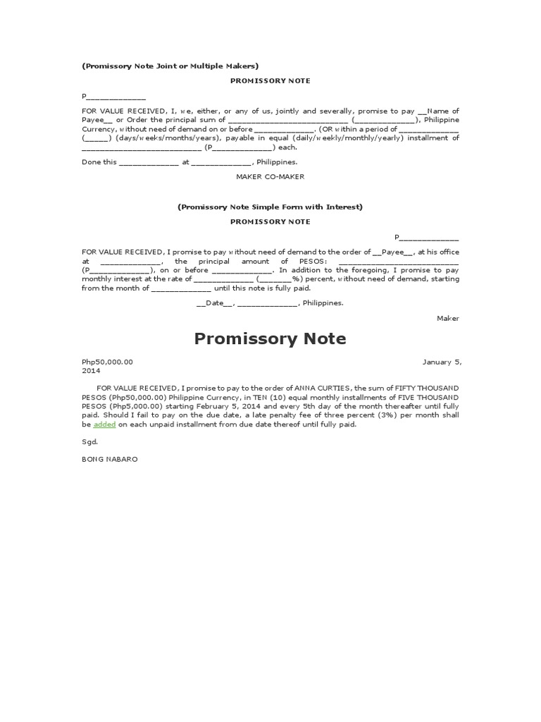 Promissory Note Joint or Multiple Makers | PDF
