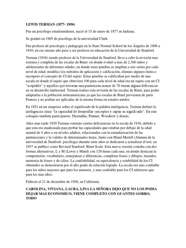 Lewis Terman | PDF | Cociente de inteligencia | Psicología Educacional