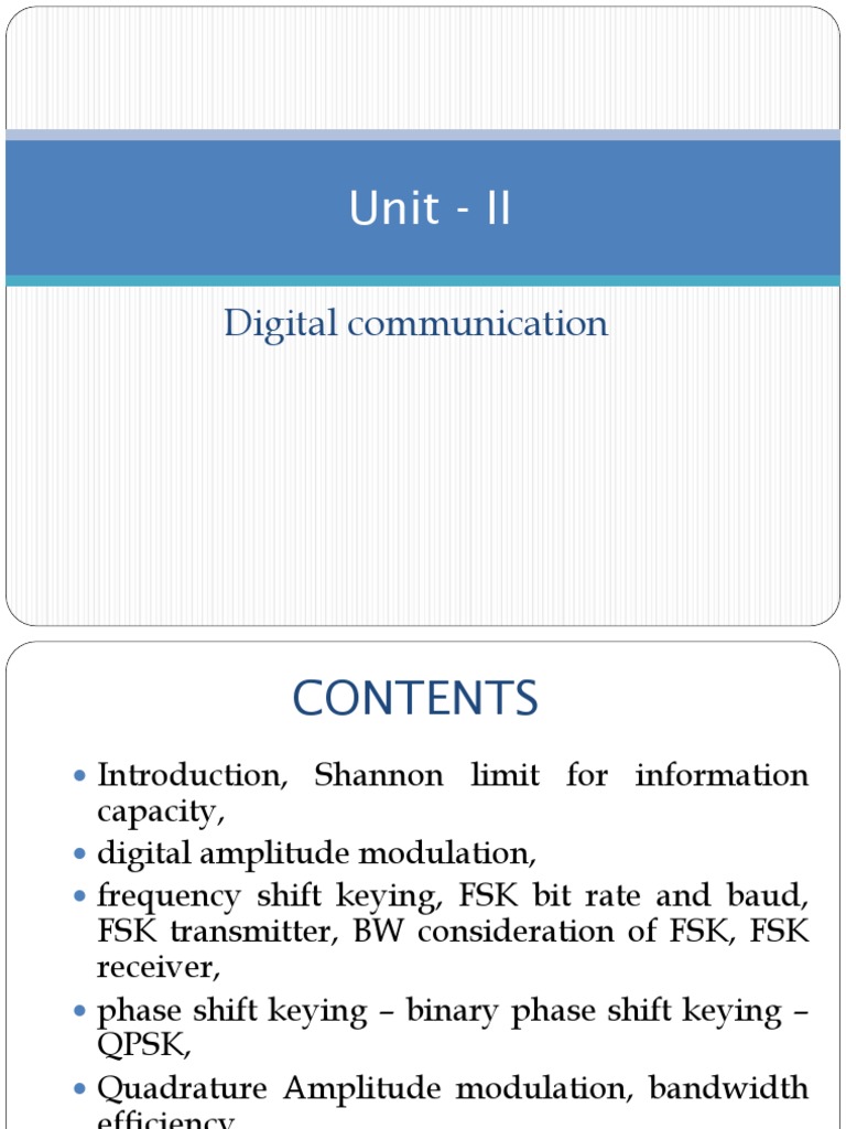 Unit - II: Digital Communication | PDF | Modulation | Data Transmission
