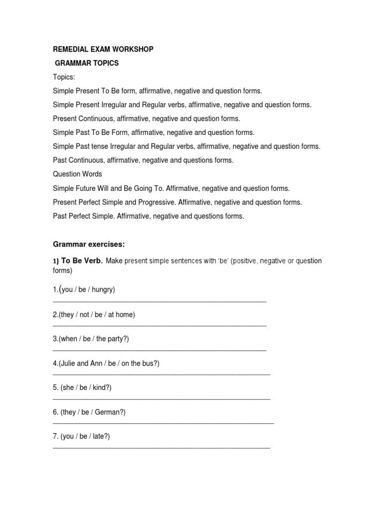 Remedial Exam Workshop | PDF | Question | Grammar