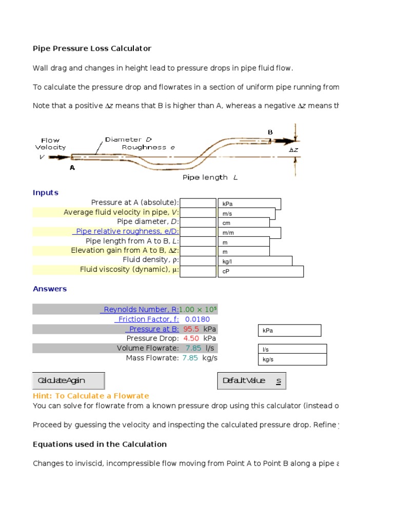 Pipe Pressure Drop Calculation Tool | PDF | Fluid Dynamics | Pressure