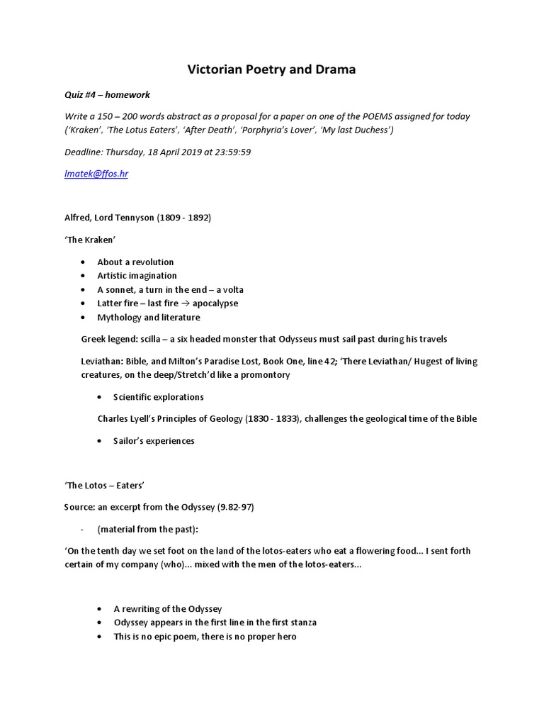 Victorian Poetry Analysis | PDF | Odyssey | Love