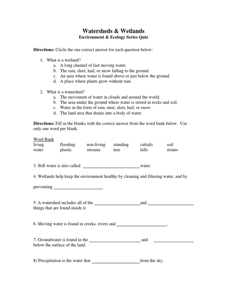 Watersheds & Wetlands Quiz | PDF | Home & Garden