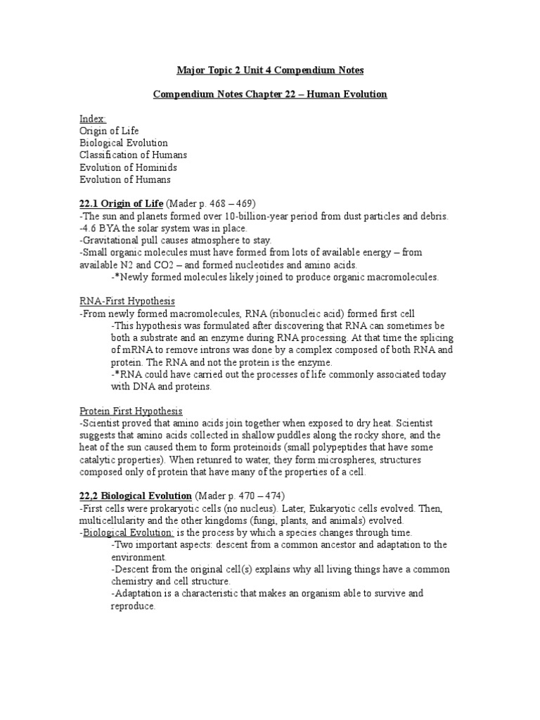Major Topic 2 Unit 4 Compendium Notes | PDF | Homo | Rna
