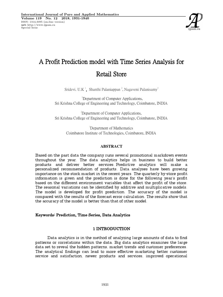 Time Series For Retail Store Pdf Forecasting Data Analysis