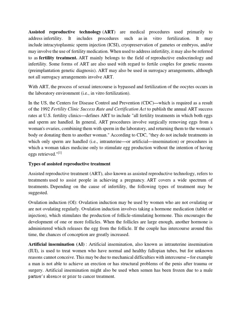 A Comprehensive Overview of Assisted Reproductive Technologies (ART ...
