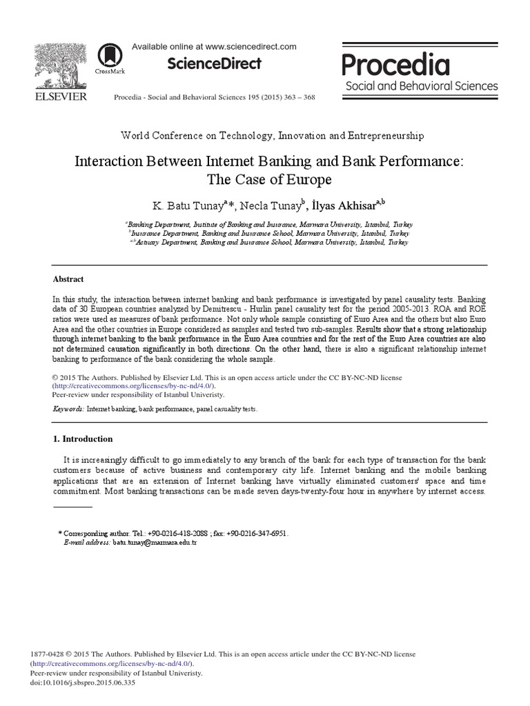 Interaction Between Internet Banking and Bank Performance | PDF ...