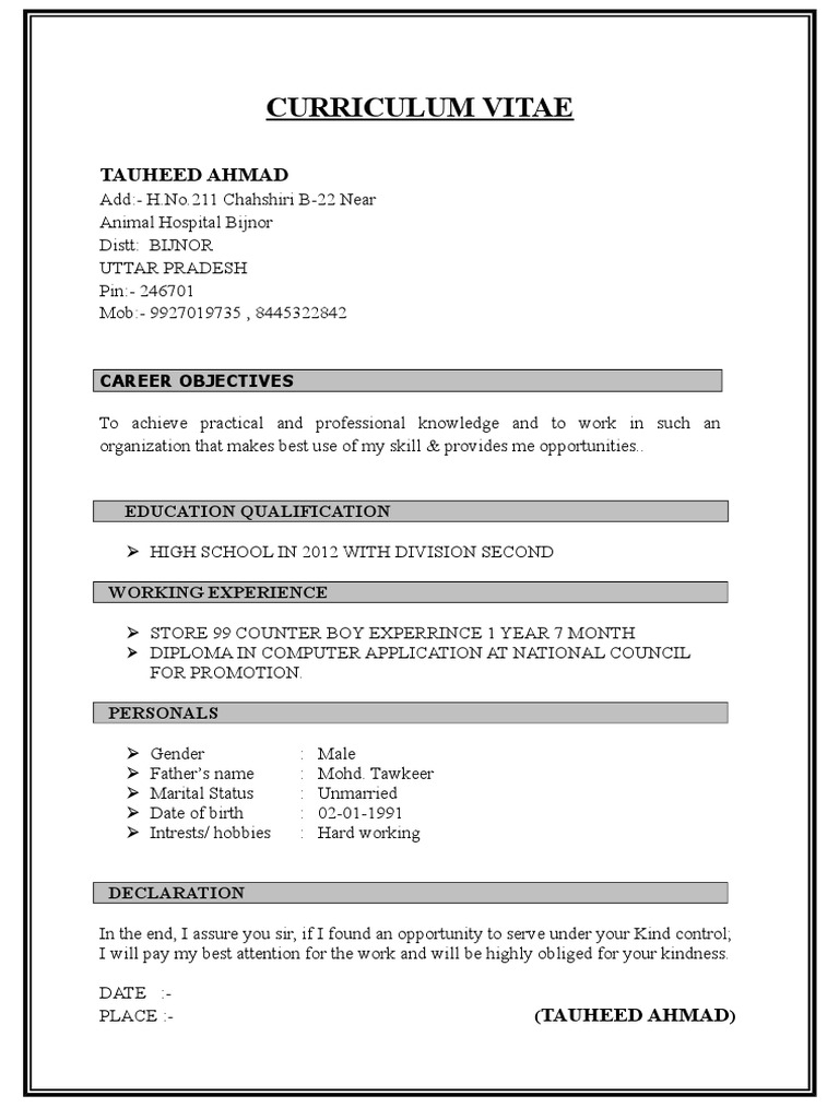 Tauheed Ahmad CV: Skills & Experience | PDF
