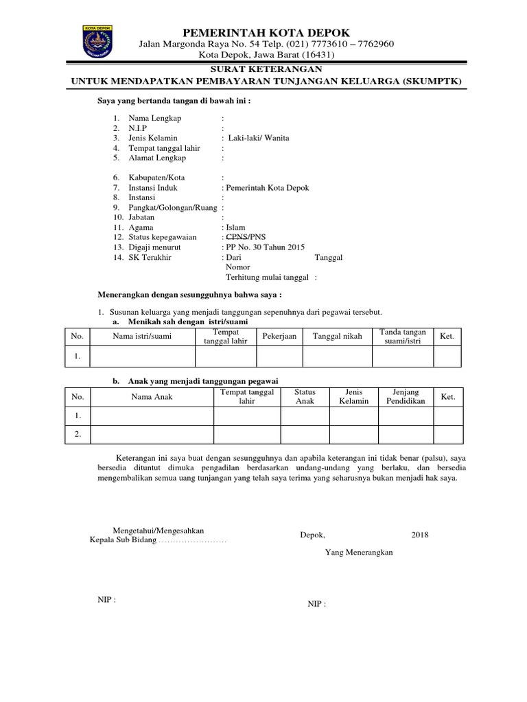 Surat Keterangan SKUMPTK Depok | PDF