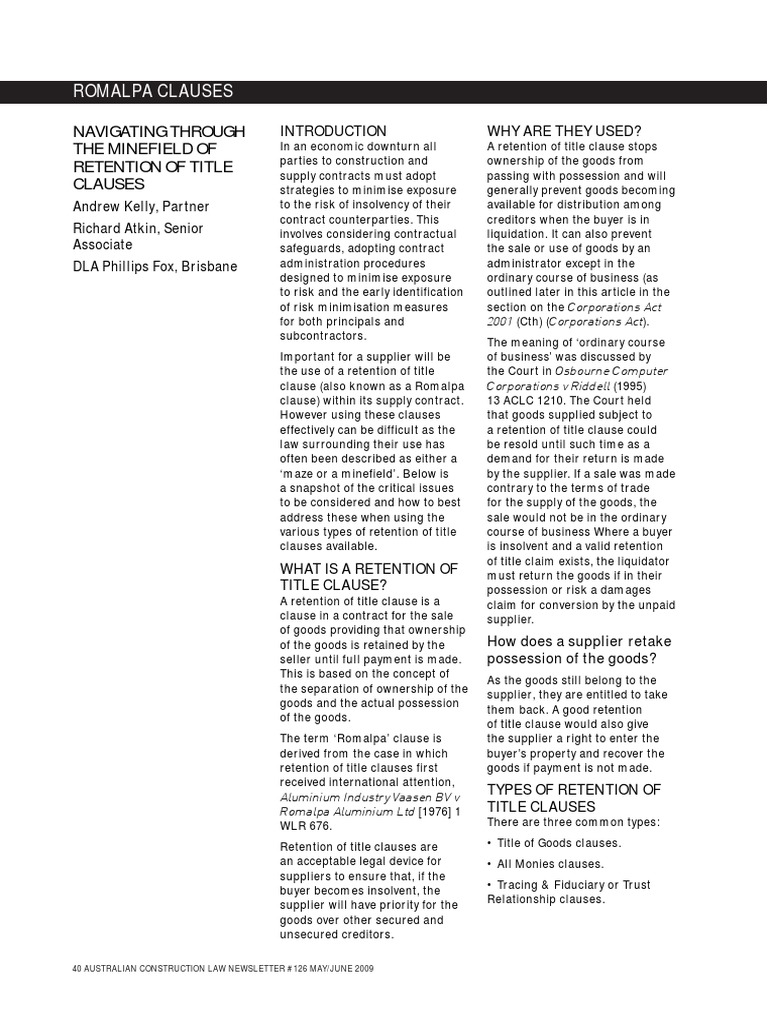 Romalpa Clause | PDF | Invoice | United Kingdom Insolvency Law