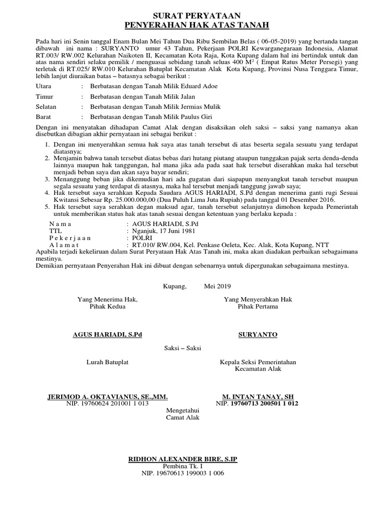 Surat Peryataan Penguasaan - Agus Hariadi | PDF