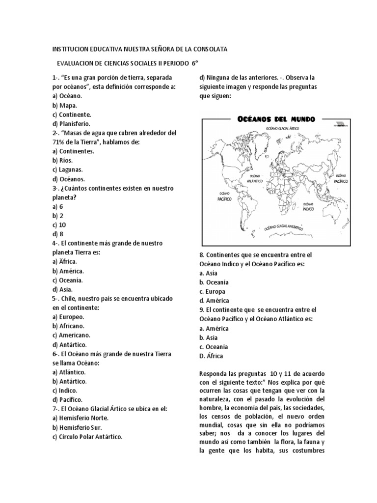 Examen Sexto - 1 | PDF | Continente | Américas