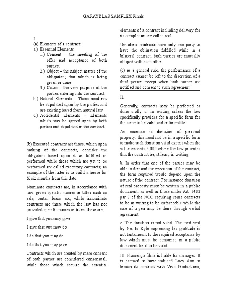 Oblicon Finals Samplex | PDF | Offer And Acceptance | Common Law