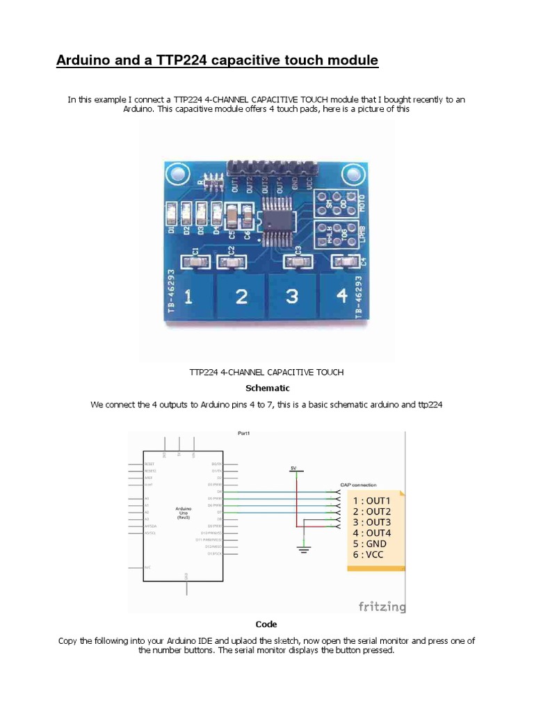 Arduino and A TTP224 Capacitive Touch Module | PDF | Diodo emisor de luz | Bienes manufacturados
