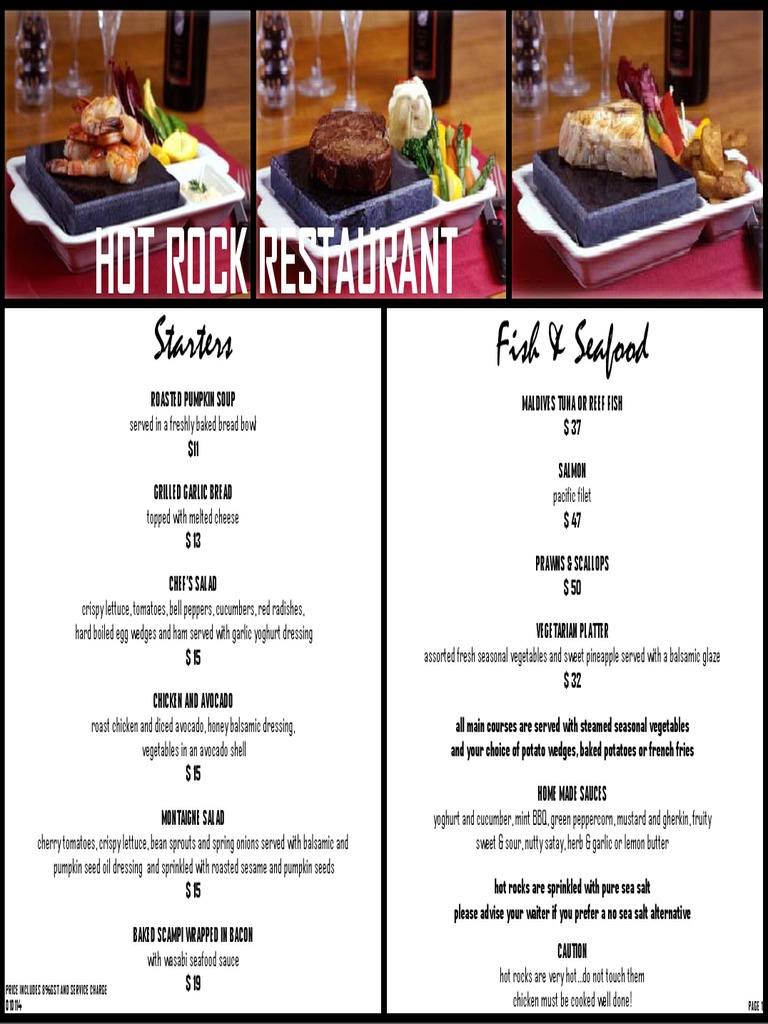 Hot Rock Restaurant: Fish & Seafood Starters | PDF | Pancake | Salad