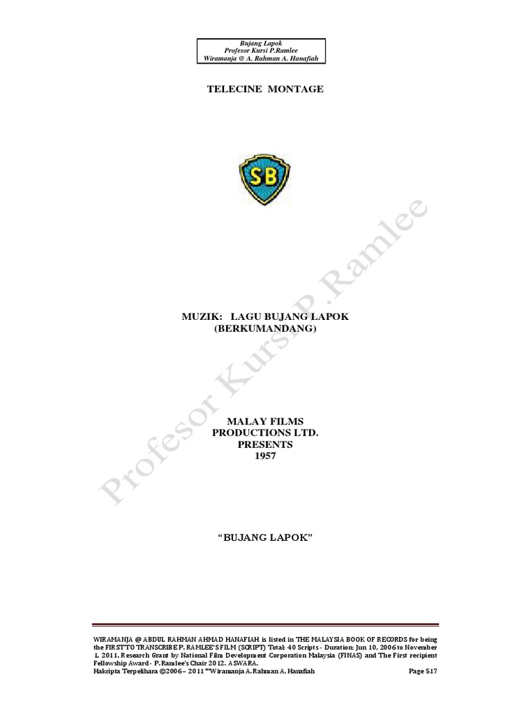 Skrip Filem Bujang Lapok PDF | PDF | Film Production