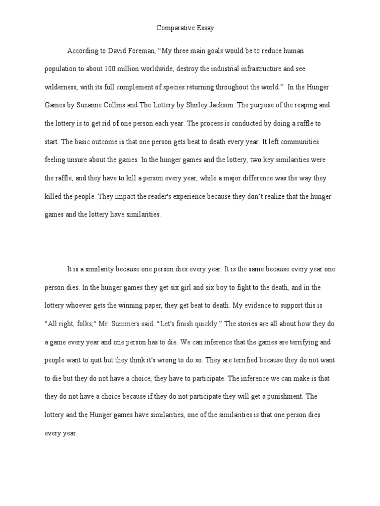 The Hunger Games and The Lottery Comapare and Contrast - Shevahn Cerna ...