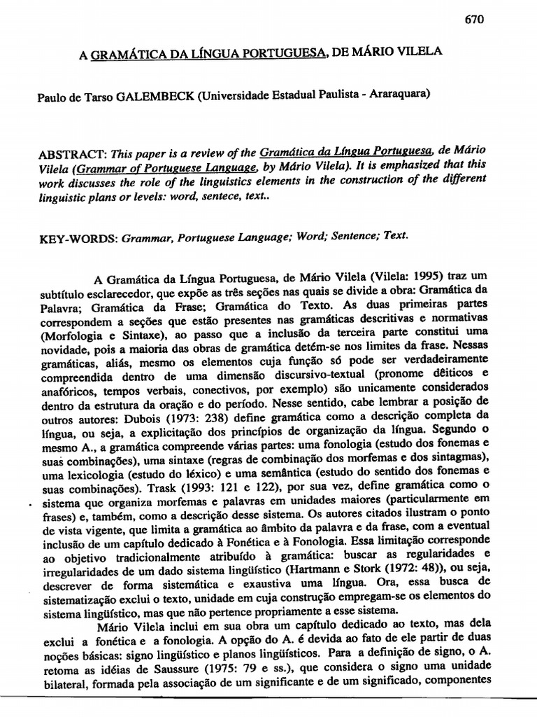 Gramática Da Língua Portuguesa, de Mário Vilela | PDF | Palavra | Discurso