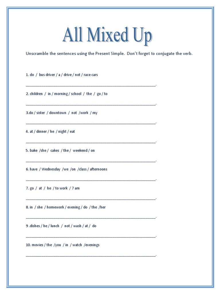 All Mixed Up Sentence Scramble Fun Activities Games Games 28124 | PDF ...