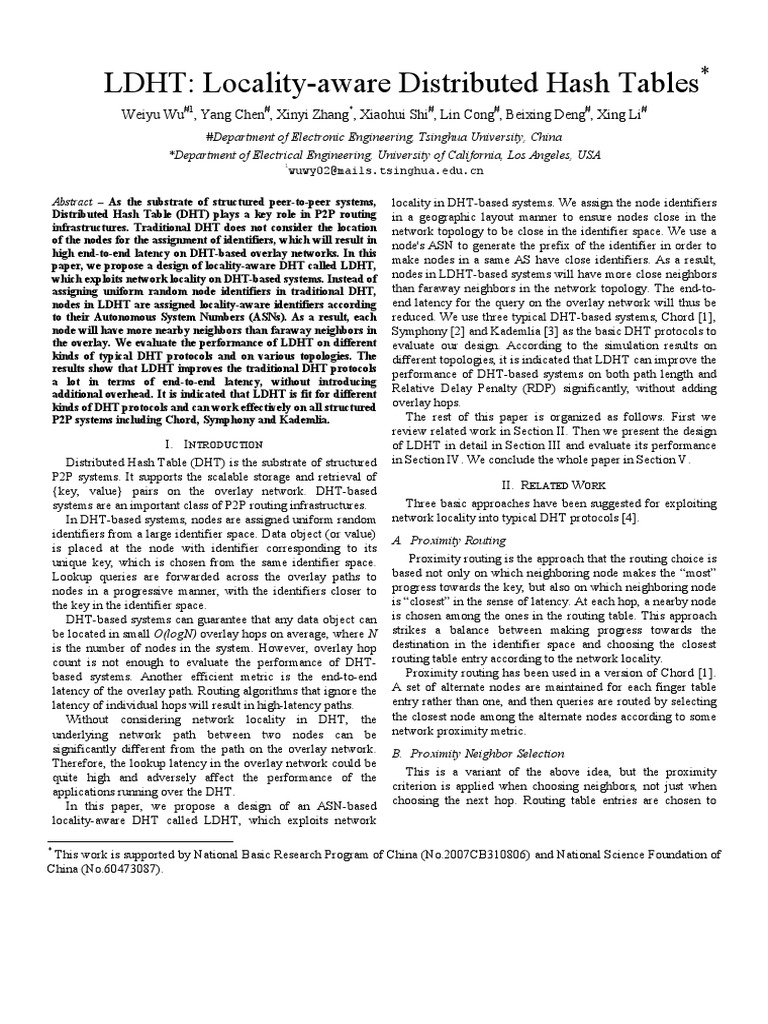 LDHT: Locality-Aware Distributed Hash Tables | PDF | Routing | Computer Network