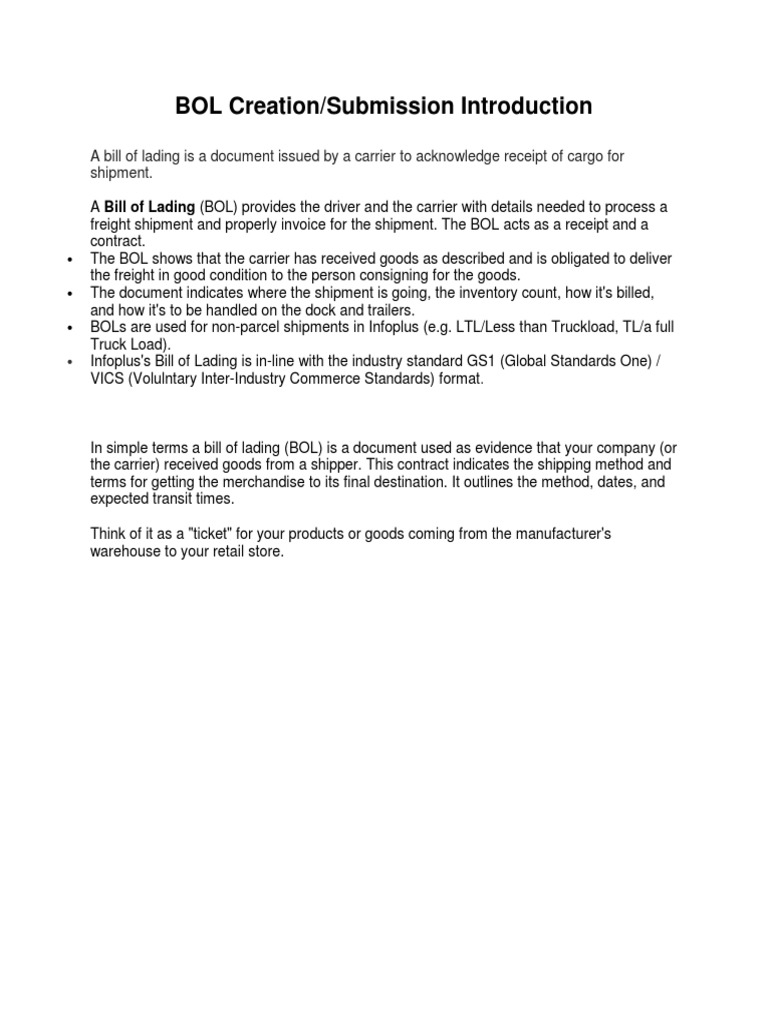Understanding Bill of Lading (BOL) | PDF