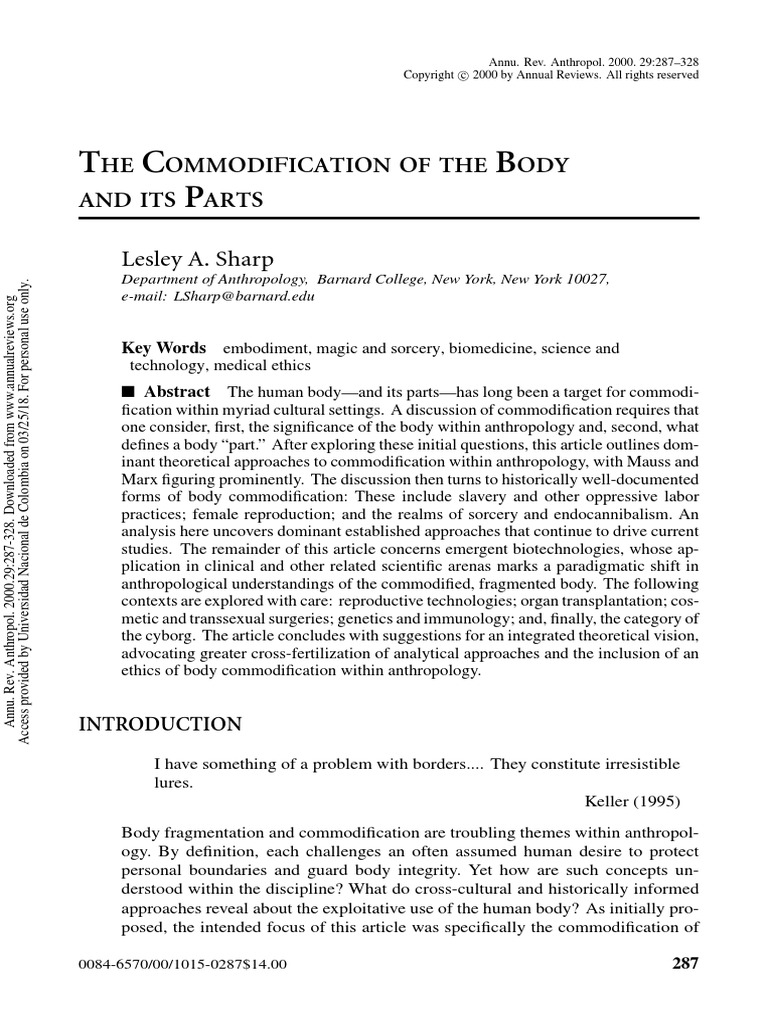 T C B P HE Ommodi Ication Of The ODY And Its Arts PDF Anthropology