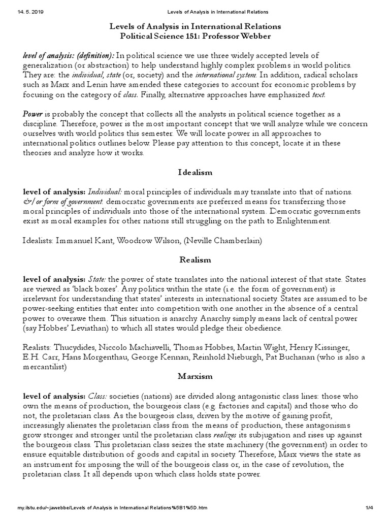 Levels of Analysis in International Relations | PDF | International ...
